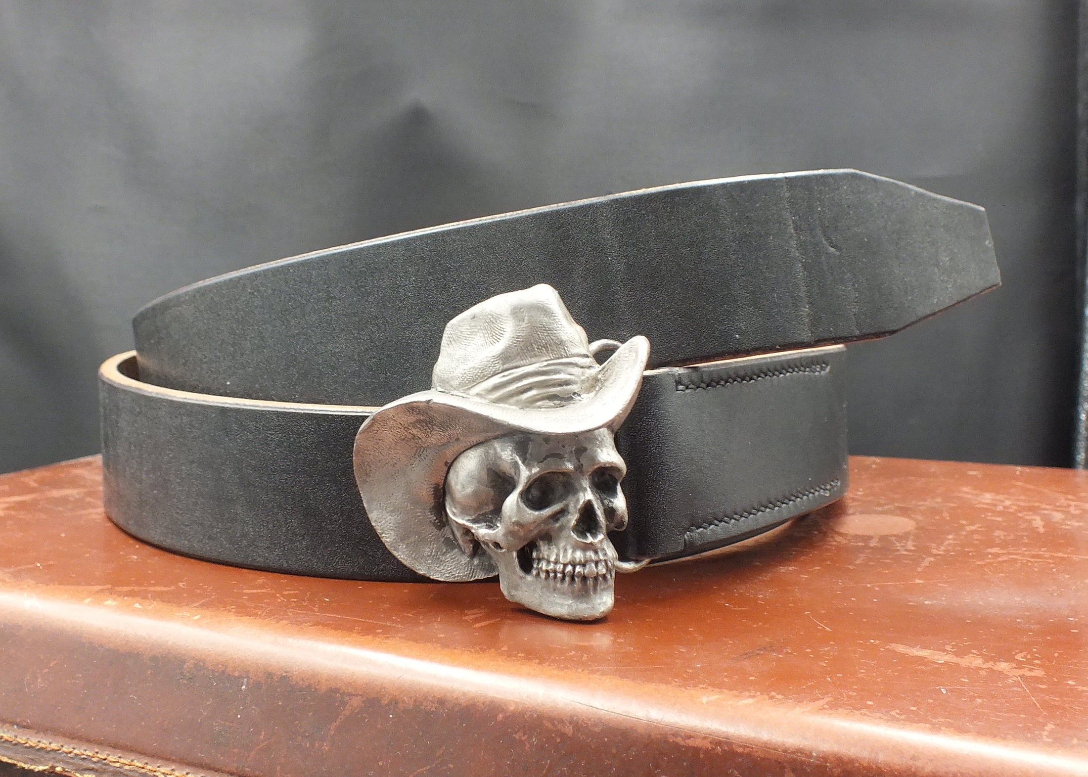 'Medusa' Belt - Black Oak Bark Tanned Leather Belt - Pewter Medusa Buc ...
